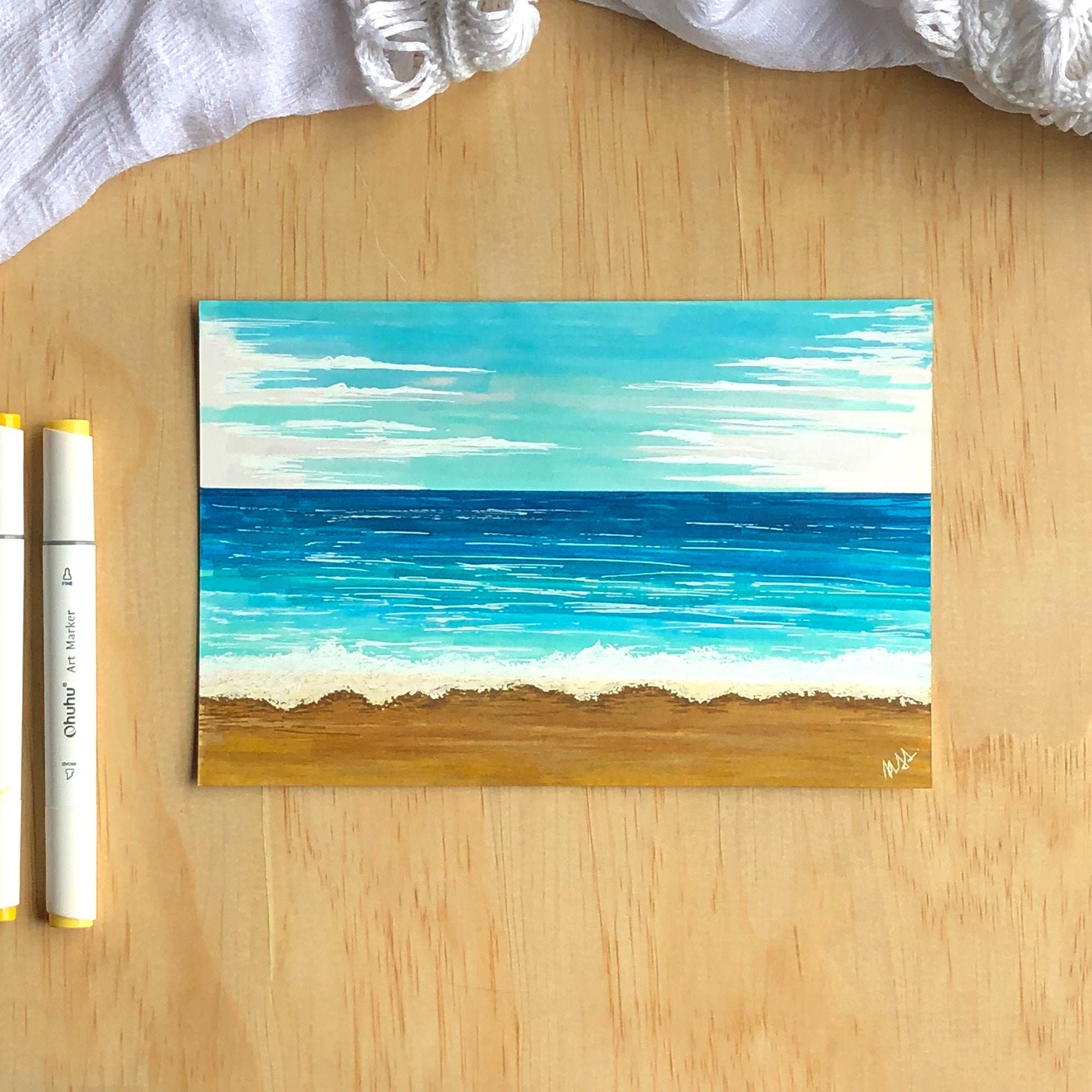 Ocean Original Artwork Marker Drawing, 9x6in, Fine Artwork Decoración ...