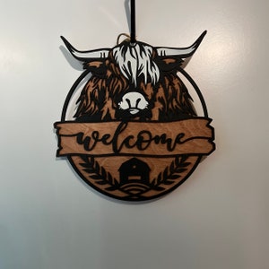 Welcome Highland Cow Sign, Cow Door Hanger, Farmhouse Sign ...