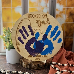 Personalized Hooked on Dad Wooden Sign, Hands Down Dad, Outdoors Dad ...