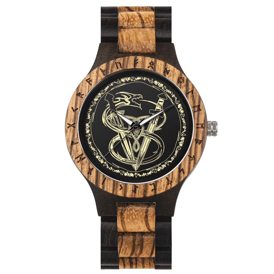 Serpents & Swords Watch Wooden Watch Engraved Hand Carved Handcrafted ...