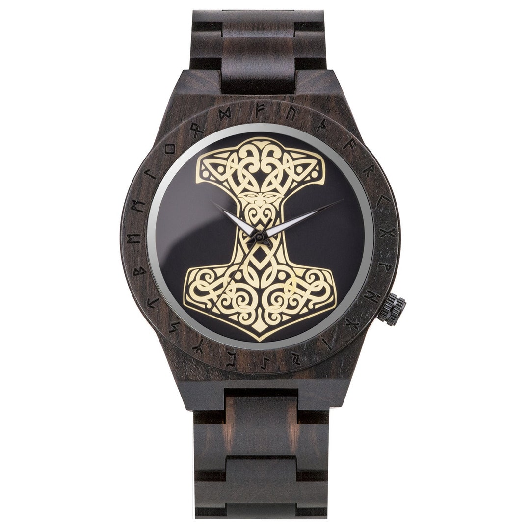 Thor's Hammer Time Watch | Wooden Watch | Engraved | Hand Carved ...