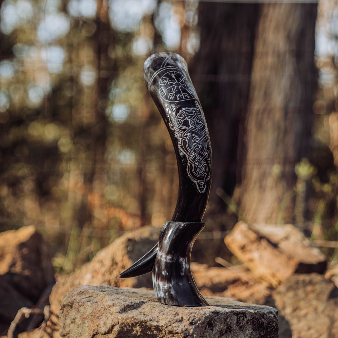 Hand Carved Serpent Viking Drinking Horn: Buffalo Horn Tankard - Etsy
