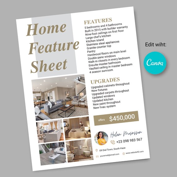 Real Estate Flyer Template Home Feature Sheet Flyer Real - Etsy