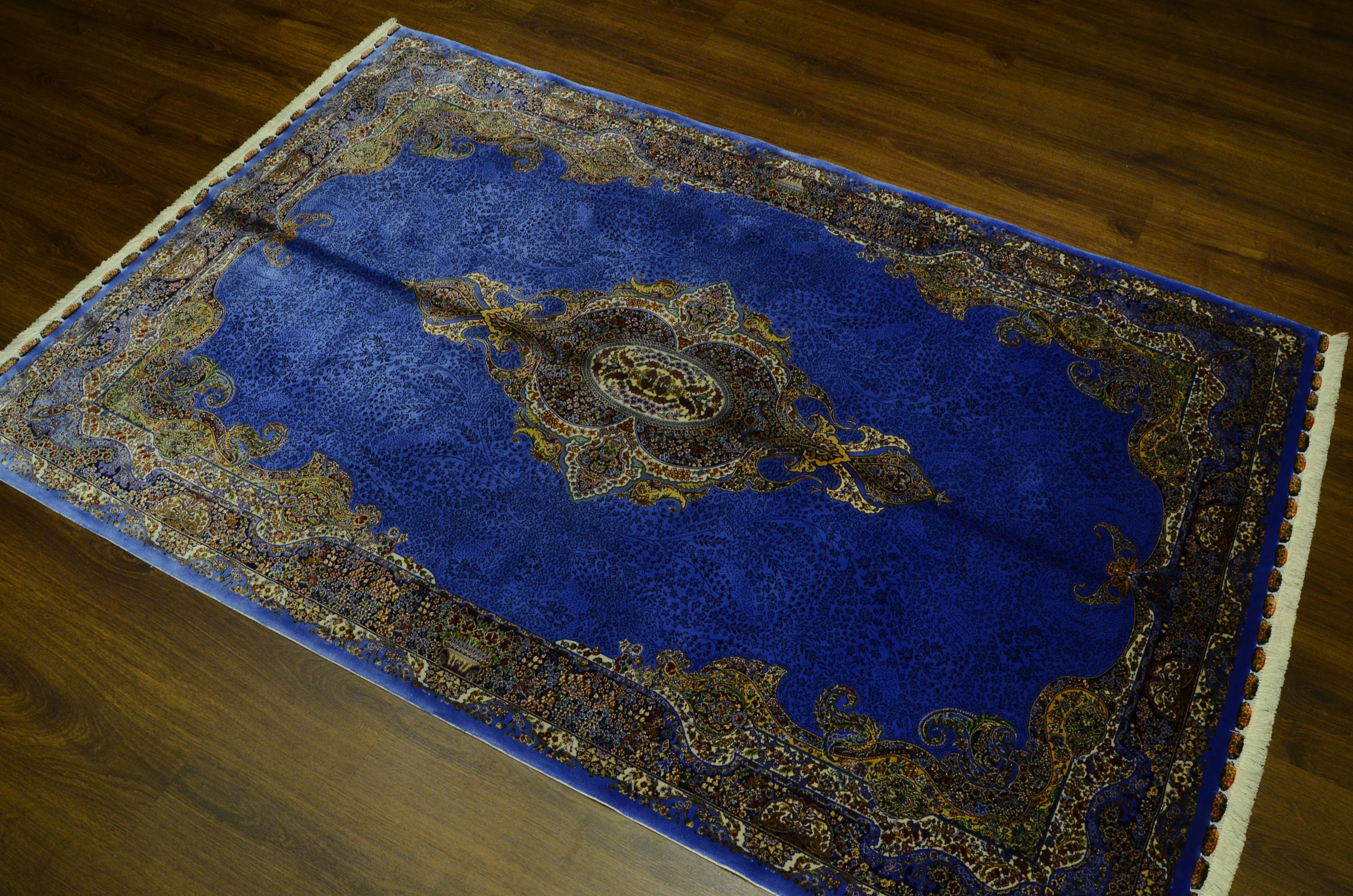 Blue Silk Carpetturkish Rughandmachine Made Carpettrend - Etsy UK