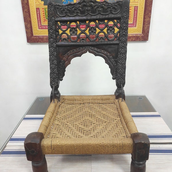 Vintage Indian Carved Chair - Etsy