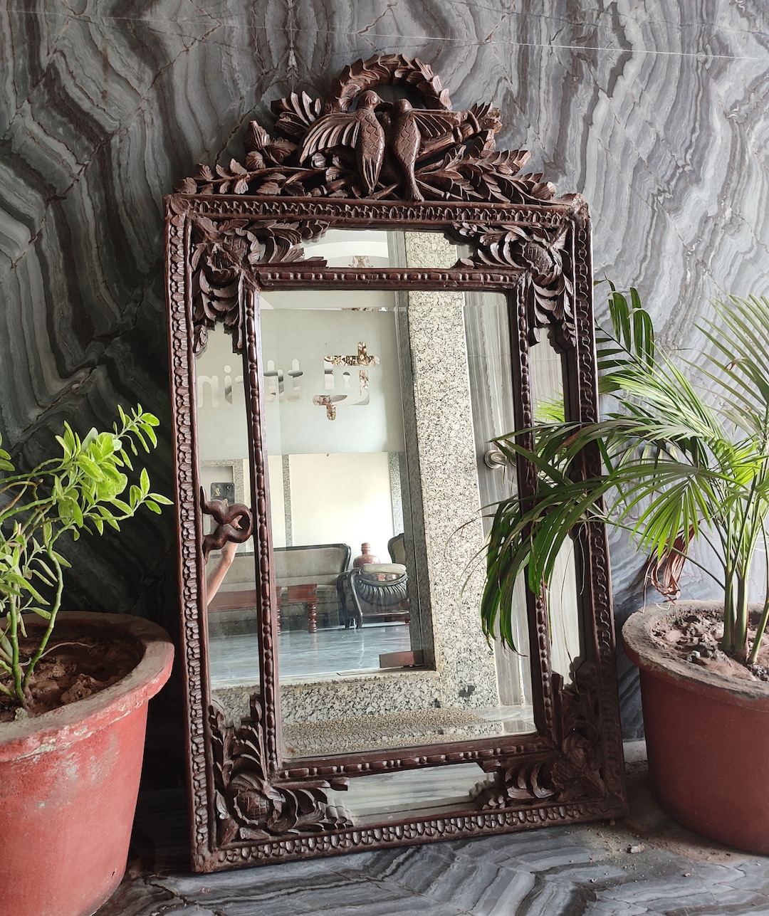 Indian Vintage Wood Mirror , Antique Wall Mirror , Handmade Vintage ...