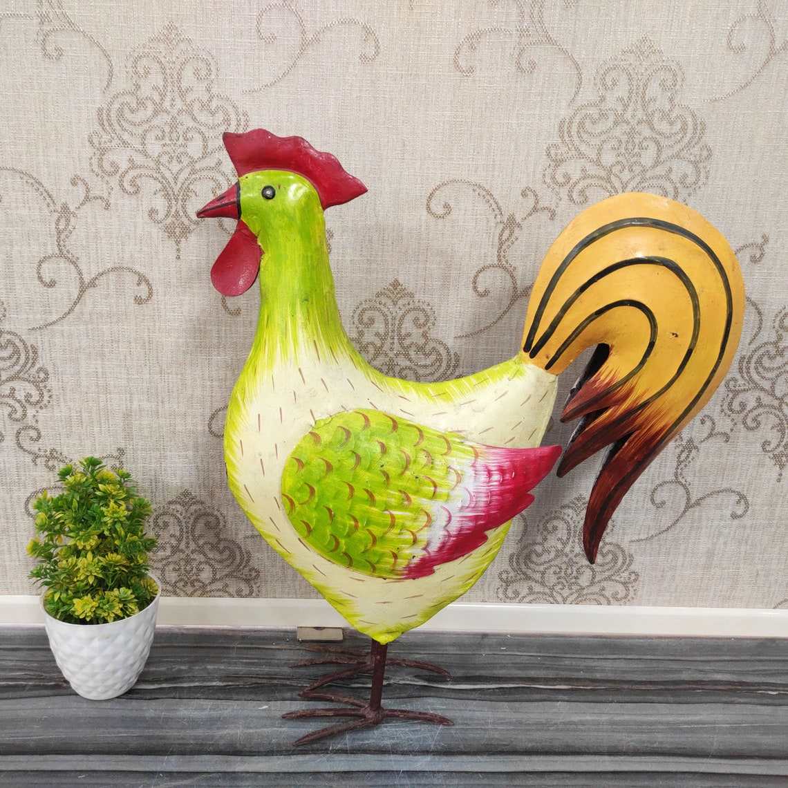 Vintage Iron Chicken Figurine , Hand Painted Chicken Hen Farmhouse ...