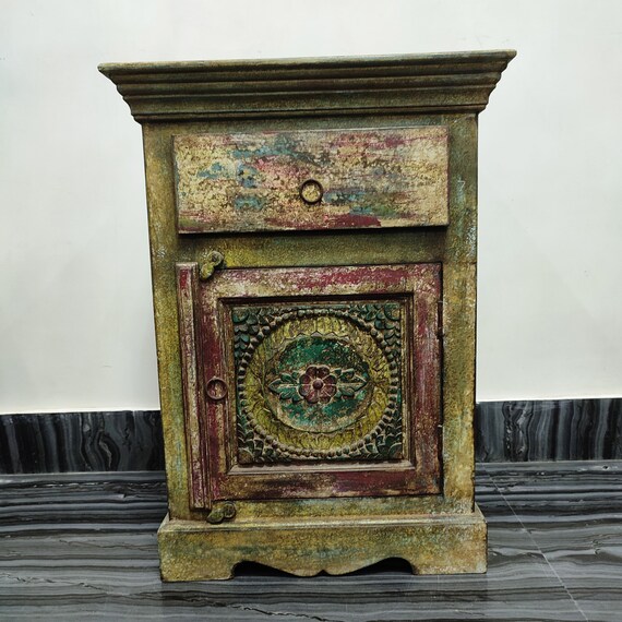 Vintage Wooden Carved Cabinet wooden Storage Cabinet painted | Etsy