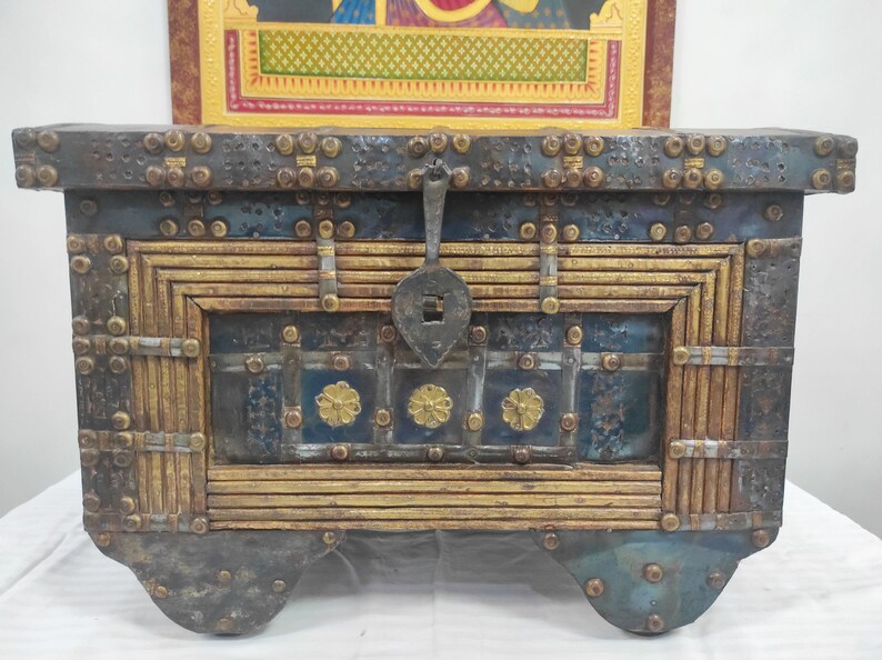 Wooden Vintage Trunk Box With Wheels Vintage Indian Sandook - Etsy