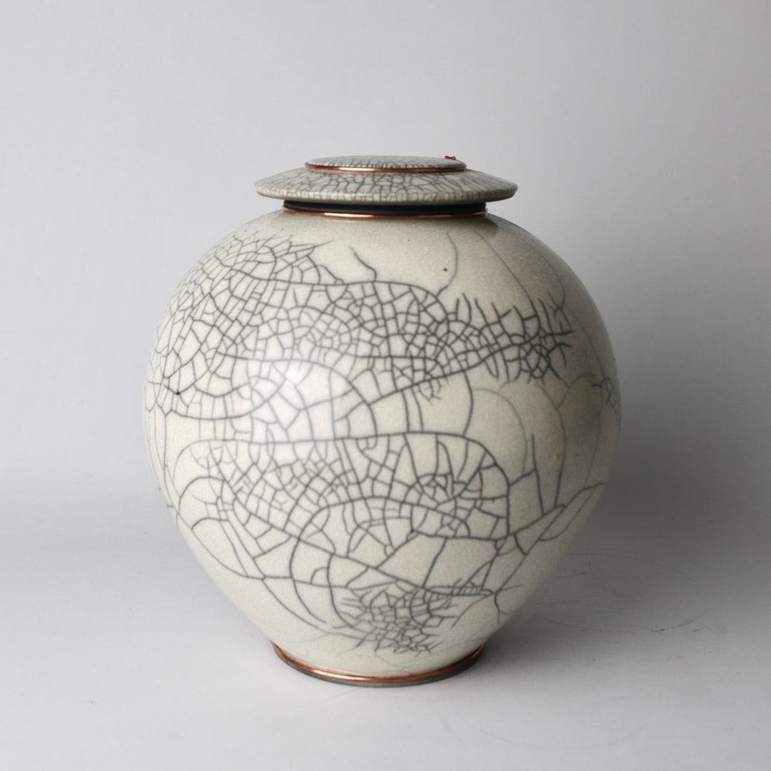 Lidded White Crackle Raku Vase - Etsy