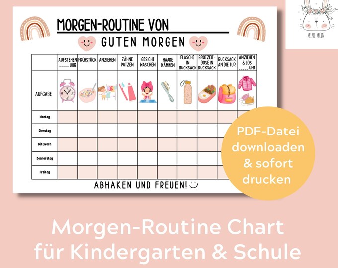 Morning Routine Template for Kindergarten and School / Task List for ...