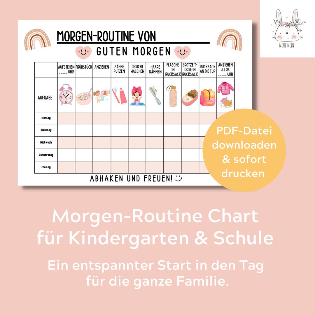 Morning Routine Template for Kindergarten and School / Task List for ...