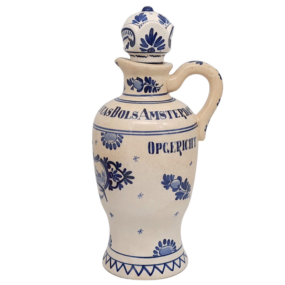 Antique Delft Decanter, Hand-painted Blue & White Ceramic Bottle, Dutch ...