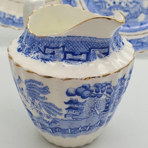Antique Victorian Blue Willow Part Tea Set Service With Gold Trim Cake ...