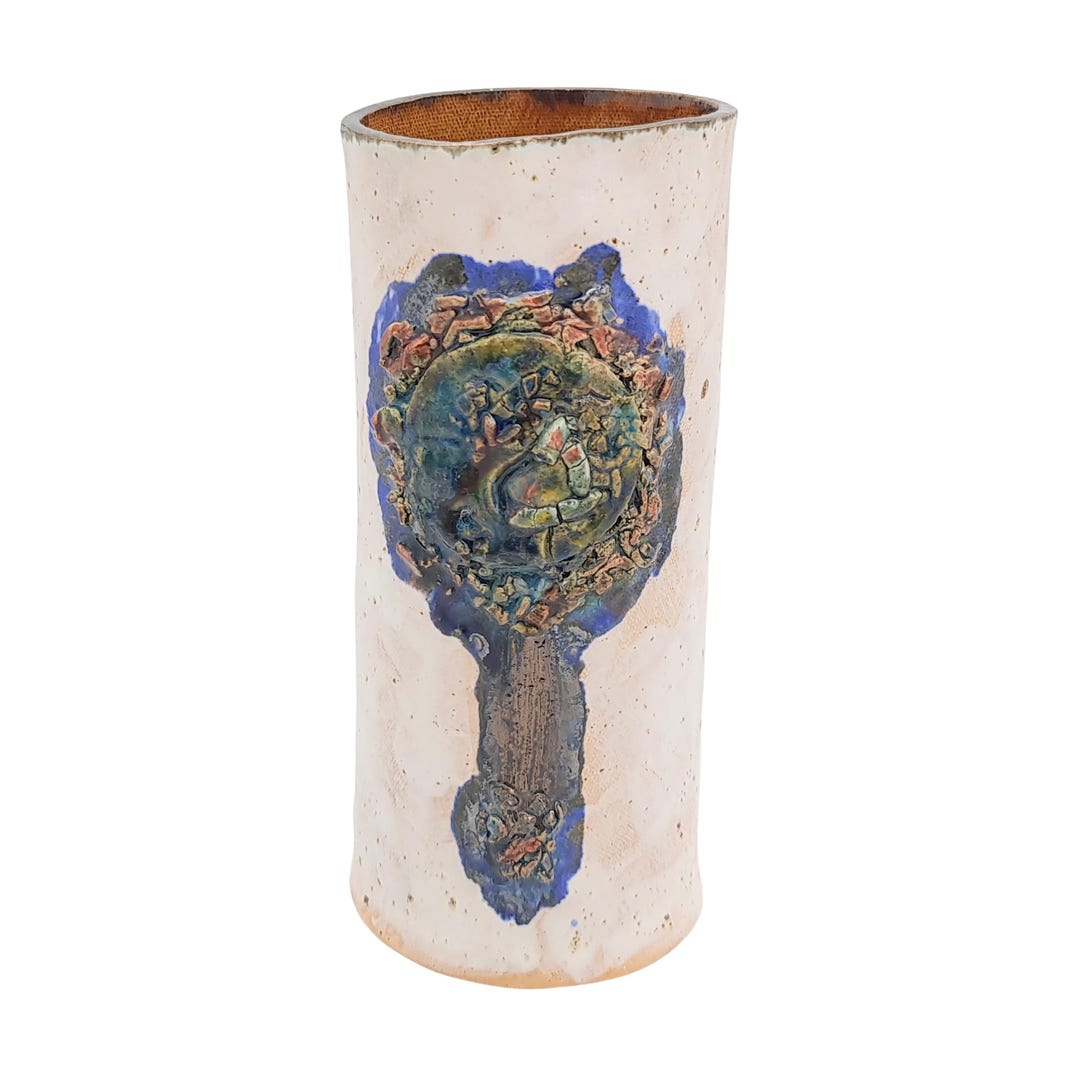 Brutalist Vase Vintage Studio Pottery, Handmade Abstract Tree Pattern ...