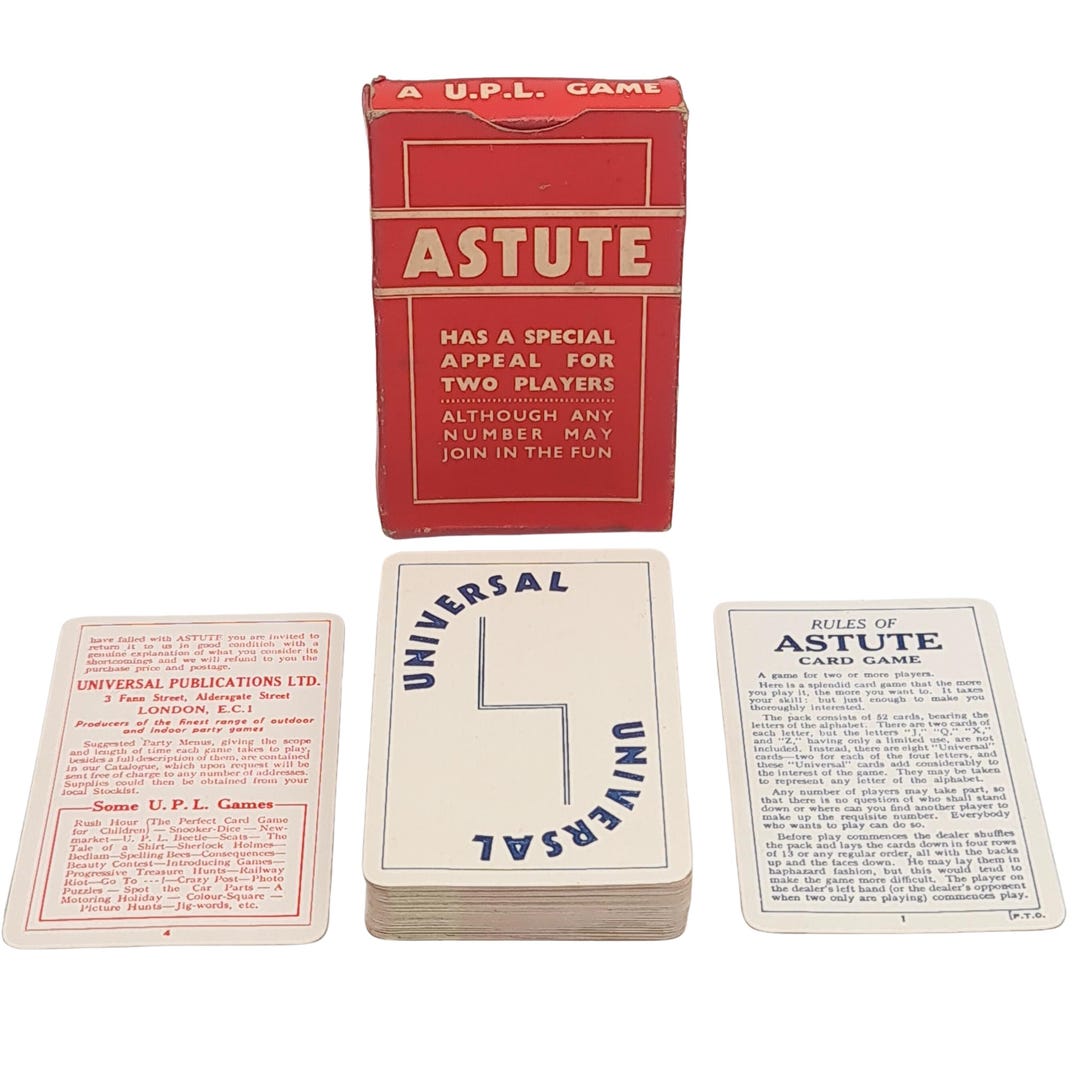 Vintage Astute Card Game, 1930s Alphabet Word Play Deck With Box - Etsy