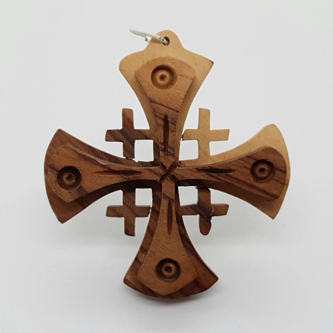 Large Wooden Olive Wood Jeruselum Cross Pendant Religious Jewish ...