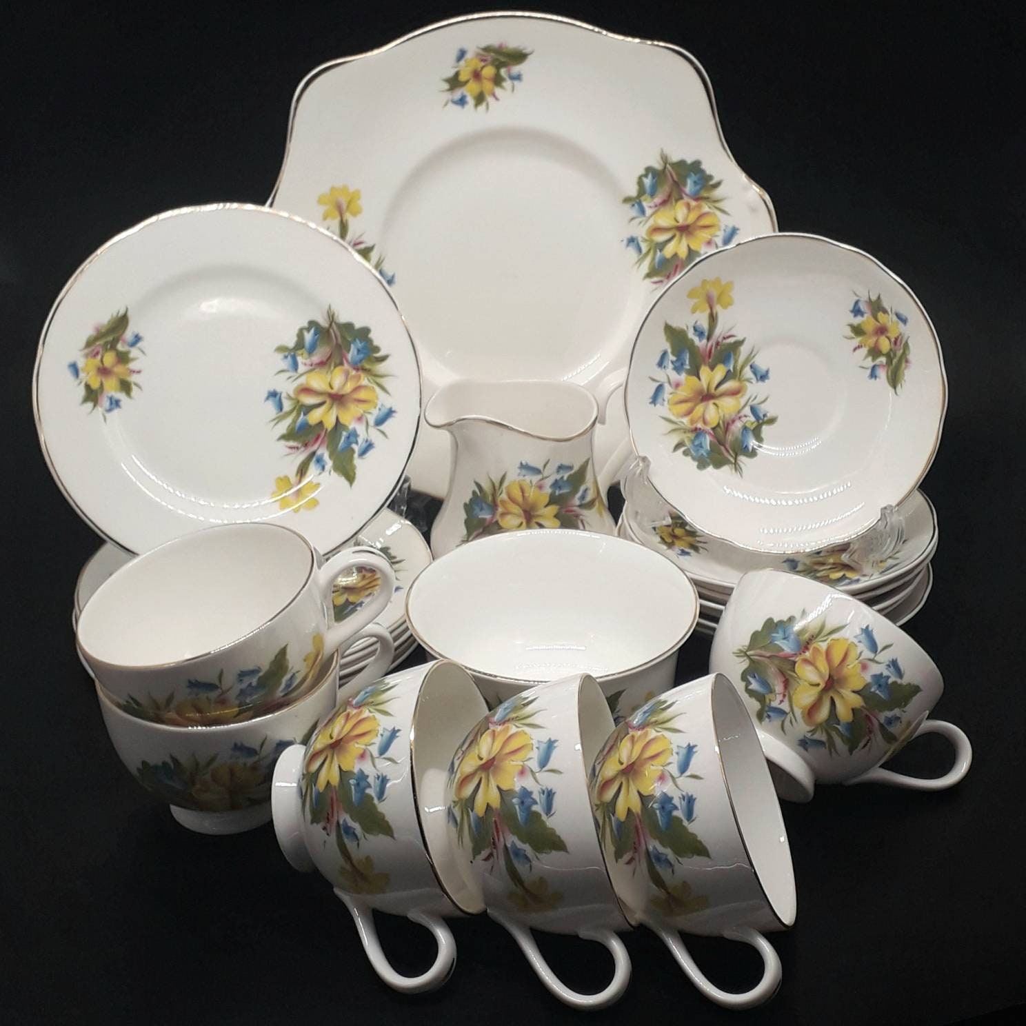 Vintage 1960's Bone China Tea Set 21 Piece Teacup Trios | Etsy