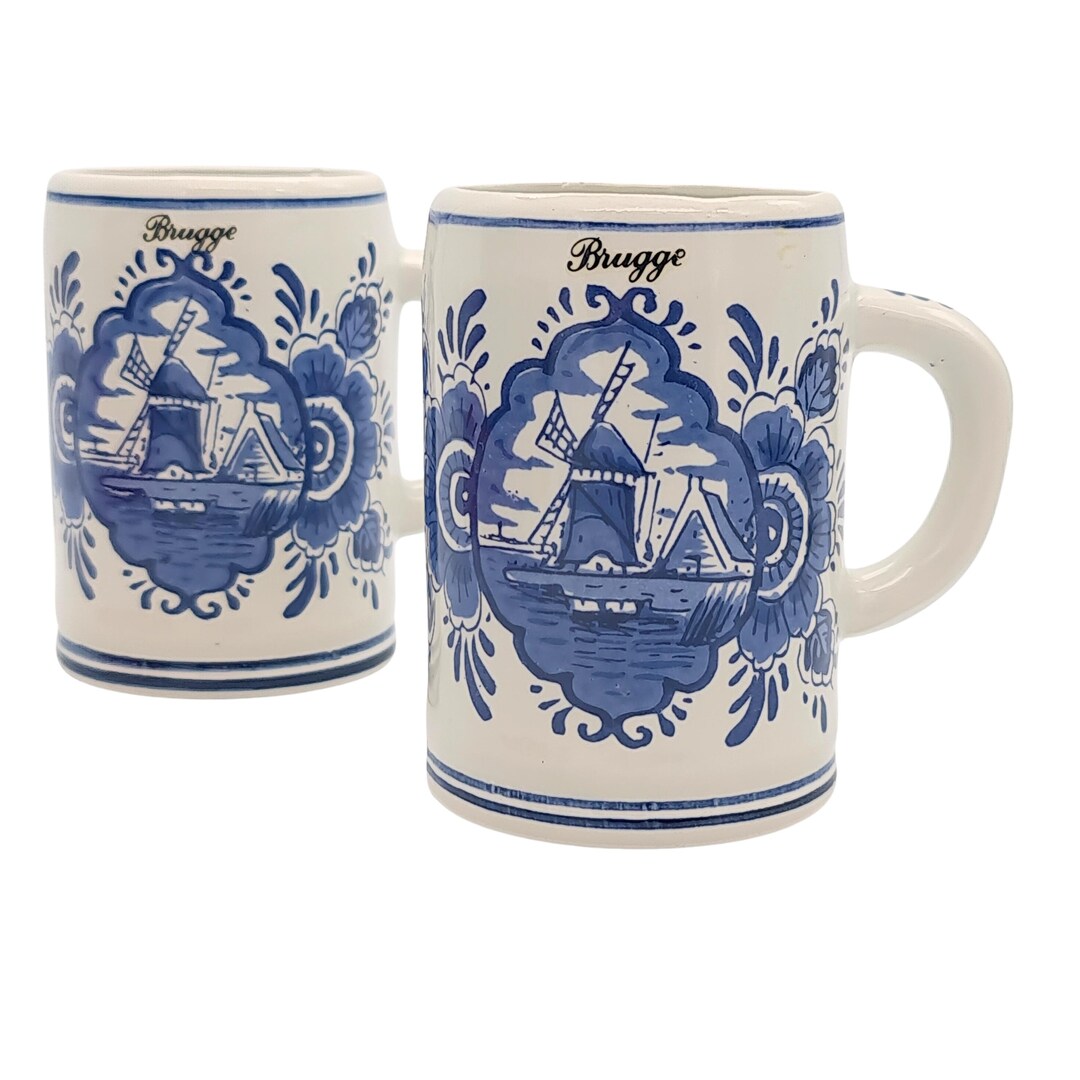 Vintage Delft Pottery Cups, Blue & White Dutch Ceramic Tea Cups ...