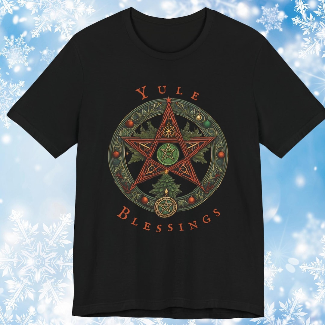Yule Blessings Pentagram T-shirt, Pagan Winter Solstice Tee, Wiccan Holiday Shirt, Christmas T ...