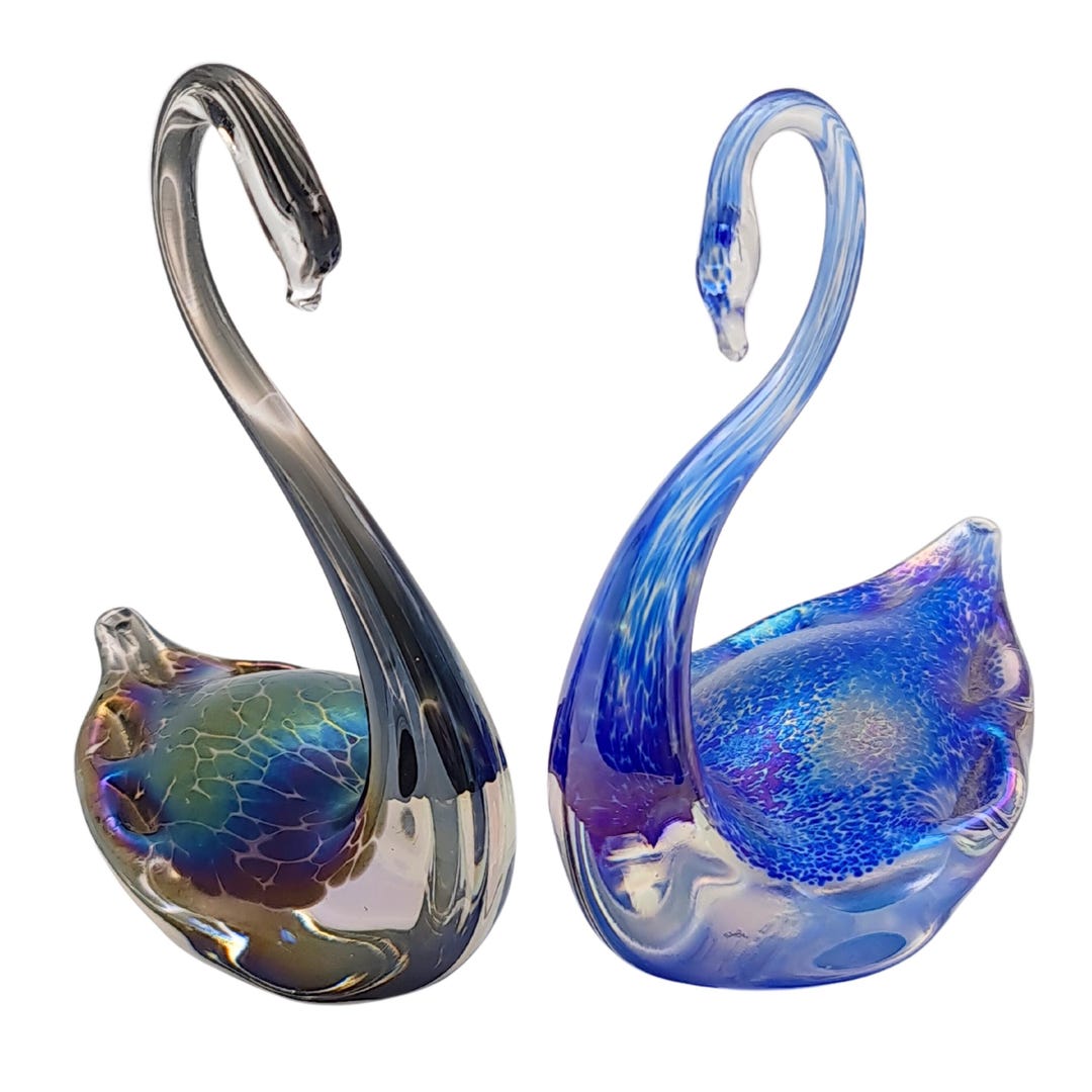 Vintage Iridescent Heron Glass Swan Figures | Handcrafted Glass Birds ...