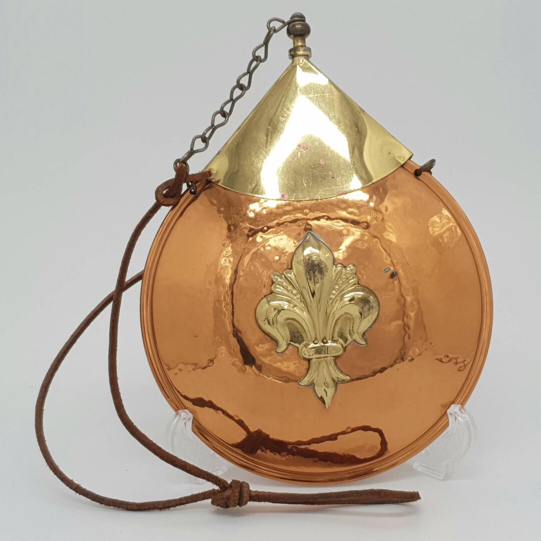 Vintage Copper Brass Reproduction Powder Flask Wall Decor Fleur De Lis ...