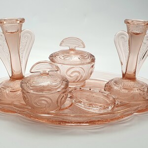 Vintage Art Deco Vanity Set Bagley Glass Rutland Pattern Tray ...