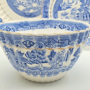 Antique Victorian Blue Willow Part Tea Set Service With Gold Trim Cake ...