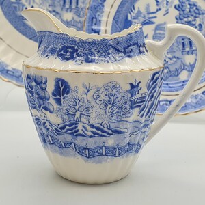 Antique Victorian Blue Willow Part Tea Set Service With Gold Trim Cake ...