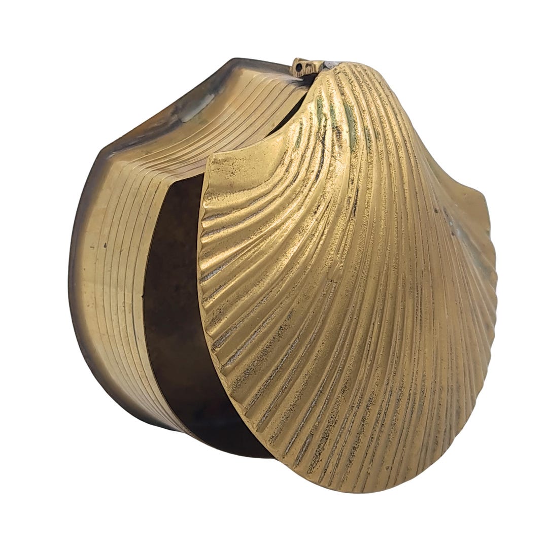 Vintage Brass Shell Box, Clamshell Hinged Trinket Holder, Scallop ...