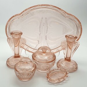 Vintage Art Deco Vanity Set Bagley Glass Rutland Pattern Tray ...