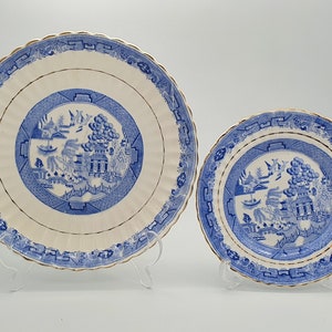 Antique Victorian Blue Willow Part Tea Set Service With Gold Trim Cake ...