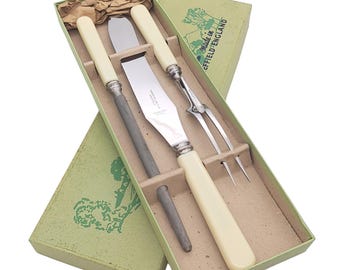 Vintage Stag Horn Handle Carving Set, Meat Carving, Fork, Knife ...