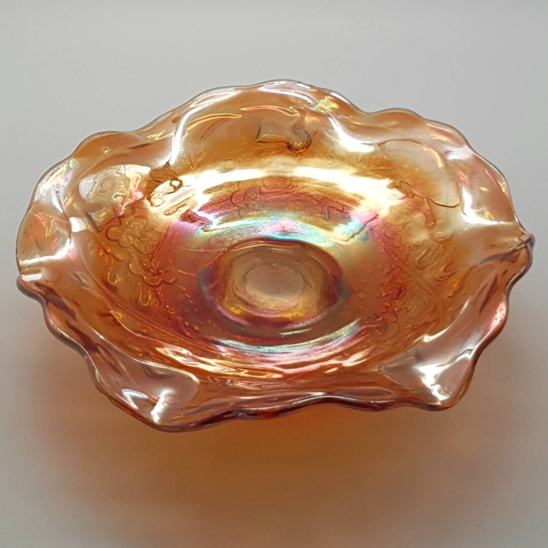 Vintage 1930's Marigold Carnival Glass Floral Pattern Footed Bowl ...