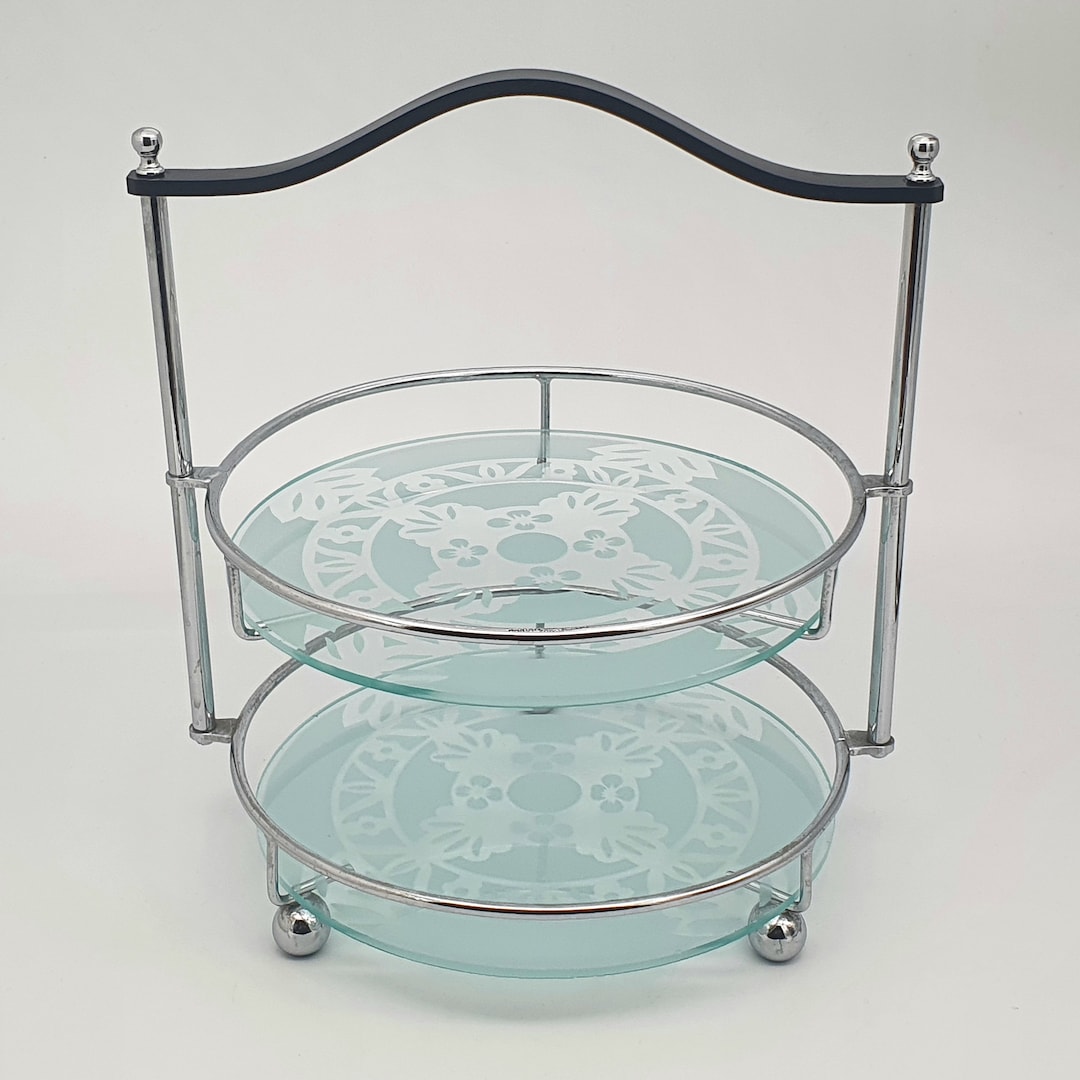 Vintage 1930s Art Deco Cake Stand: Chrome & Bakelite Handle, Two-tier ...