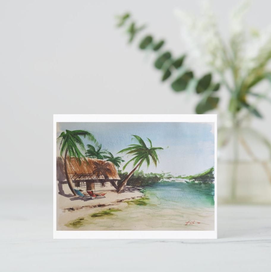 Beach Themed Watercolor Postcard Pack - Set of 3 - Nautical, Boats, Sea ...
