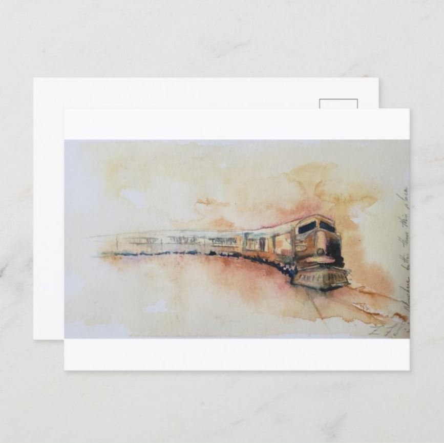 Train Watercolor Postcards - Set of 3 - Train, Railroad Collection ...