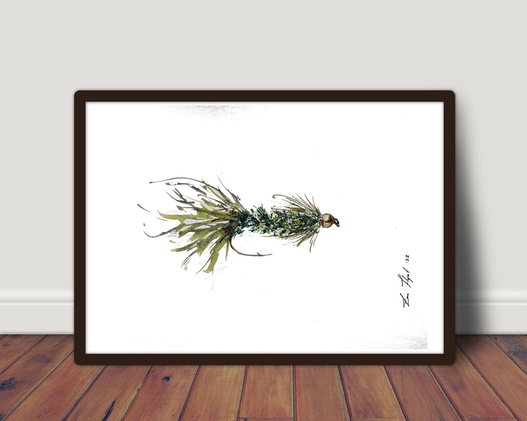 Olive Wooly Bugger (2022) Hand Painted Watercolor, Original and Print ...