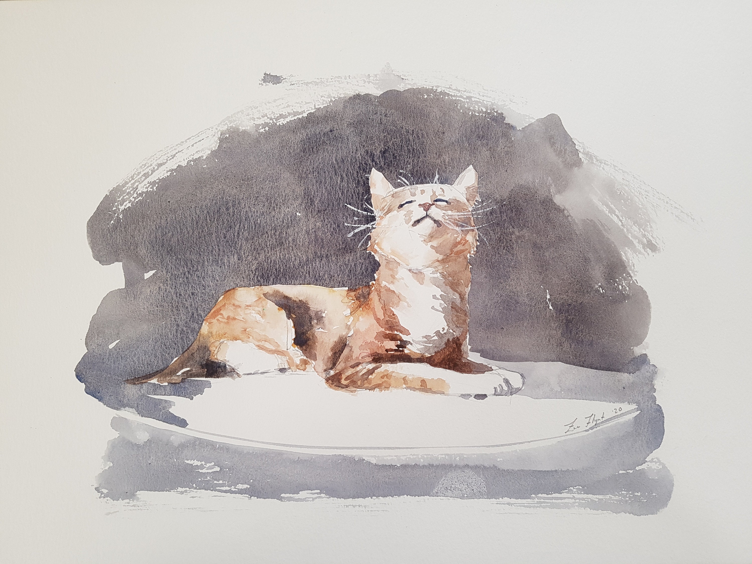 Sunbathing Cat 2020 Watercolor Print Wall Art Unframed - Etsy