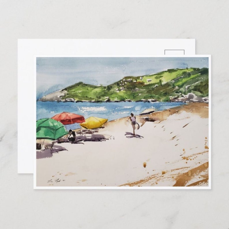 Beach Themed Watercolor Postcard Pack - Set of 3 - Nautical, Boats, Sea ...