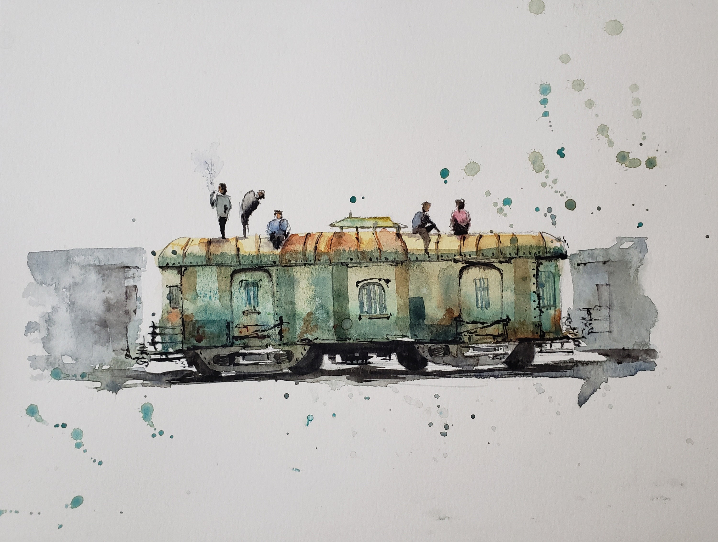 Train Watercolor Postcards - Set of 3 - Train, Railroad Collection ...