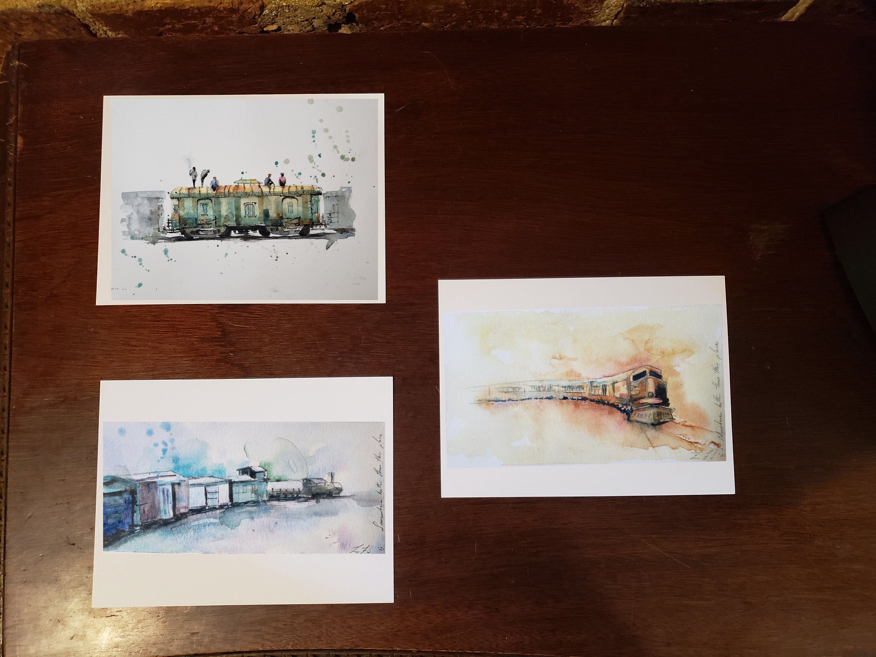 Train Watercolor Postcards - Set of 3 - Train, Railroad Collection ...