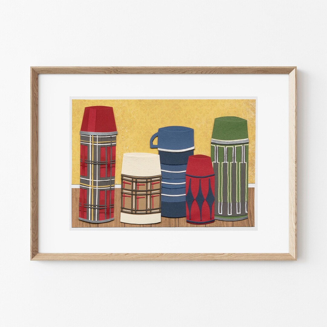 Vintage Thermos Paper Collage by Yellow Dog Collage | Fine Art Print - Etsy