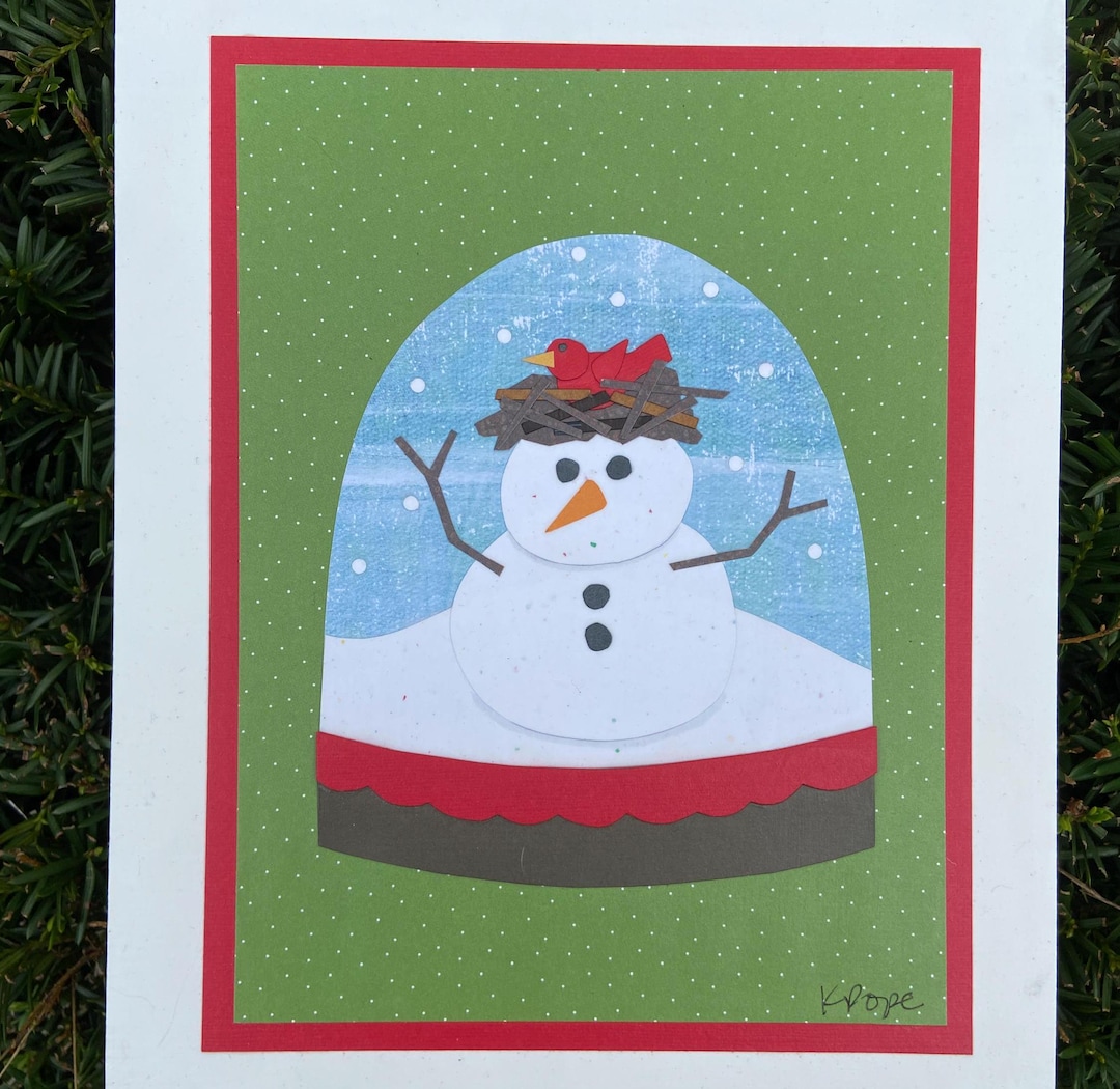 Snowman Snow Globe, Original Paper Collage - Etsy