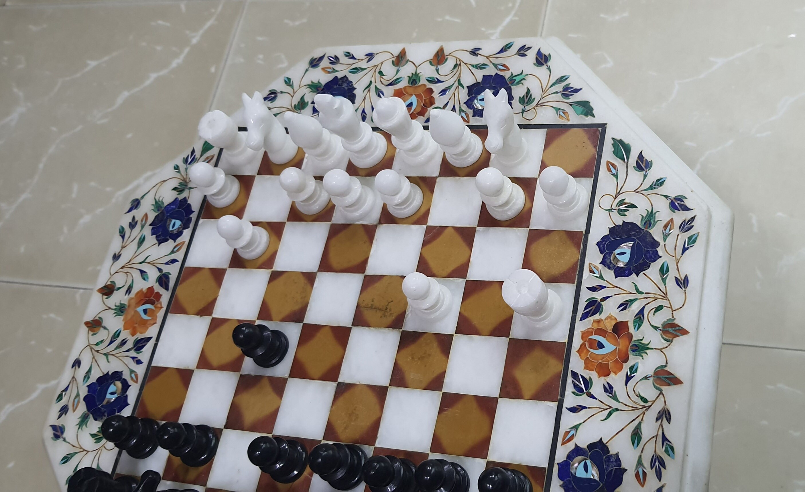 15 Inches White Marble Stone Inlay Chess Board With Chess - Etsy
