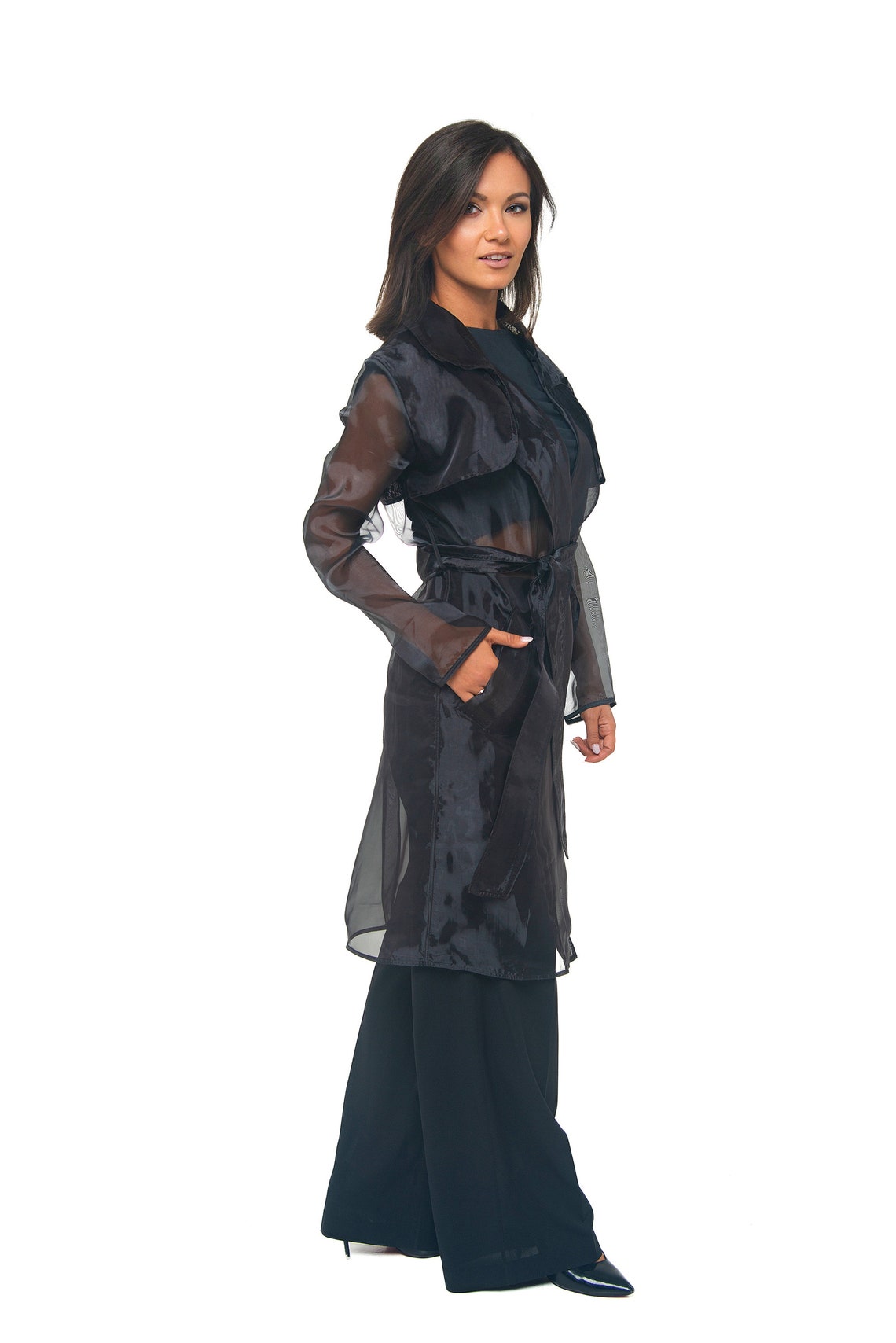 Classic Organza Trench Coat. Fashion Design Clothes. Belted Organza ...
