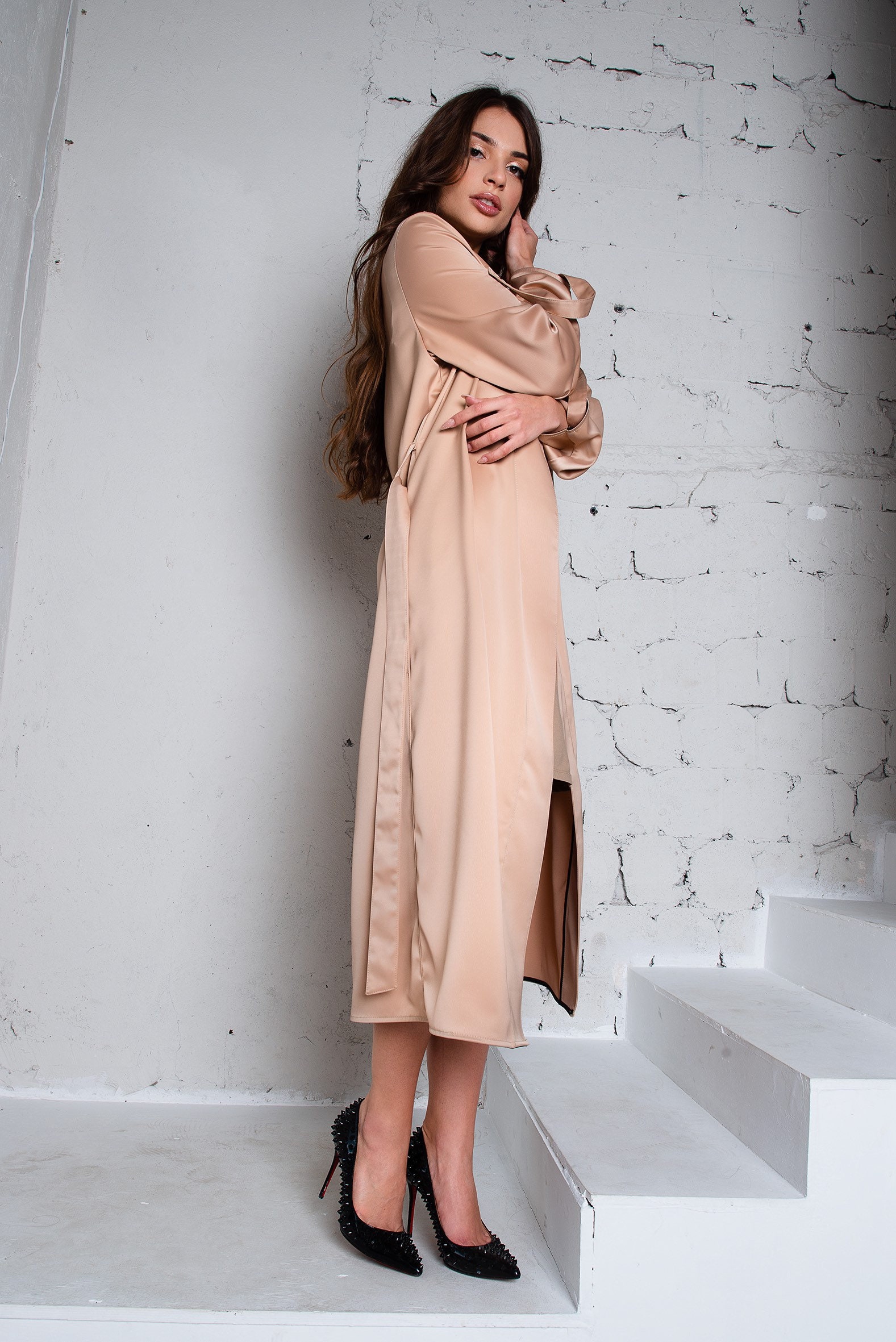 Women’s Satin Long Belted Trench Coat. Gorgeous Ladies Trench Coat. - Etsy