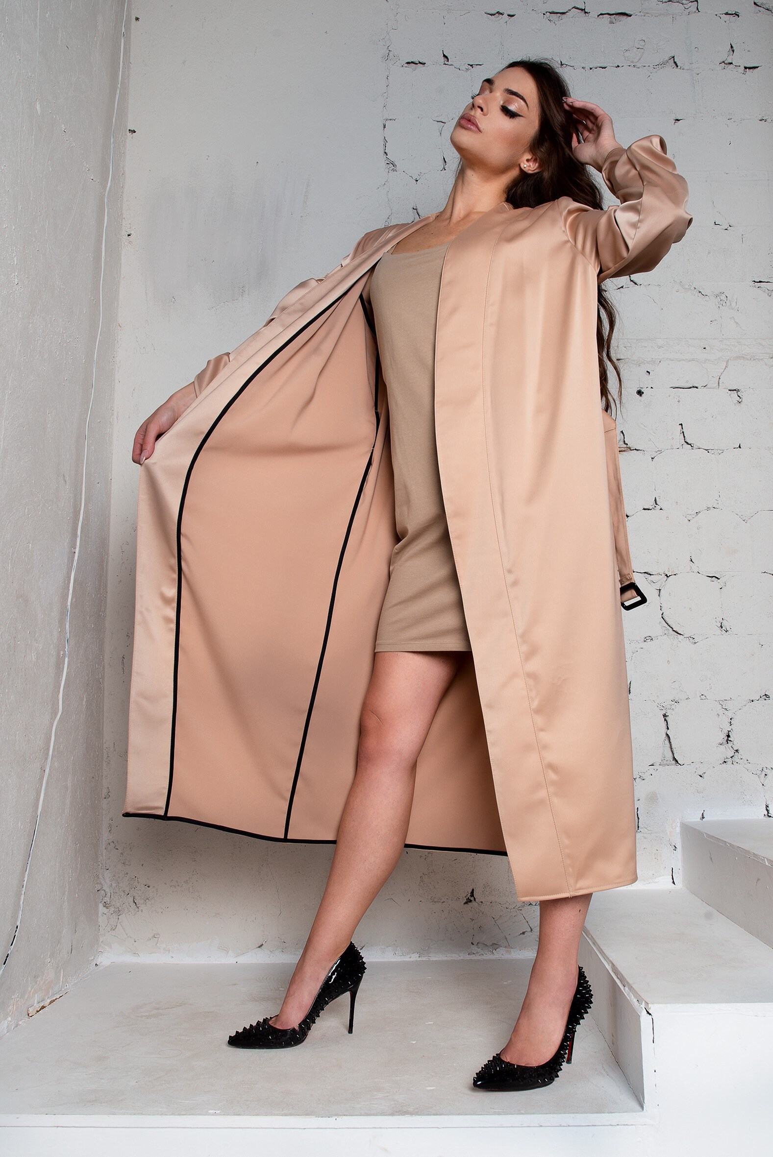 Women’s Satin Long Belted Trench Coat. Gorgeous Ladies Trench Coat. - Etsy