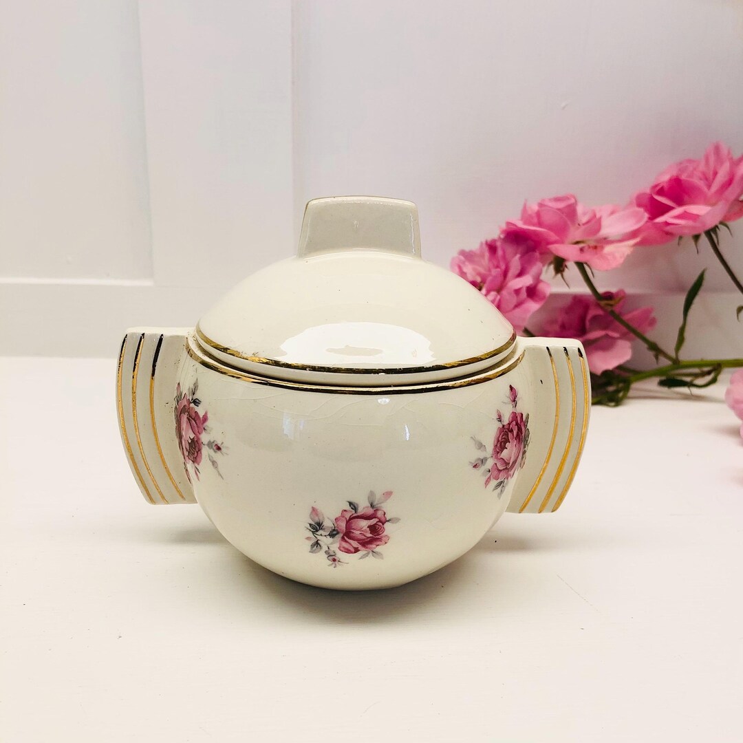 Cute Vintage Sugar Bowl, French Vintage Sugar Bowl, Badonviller Ceramic ...
