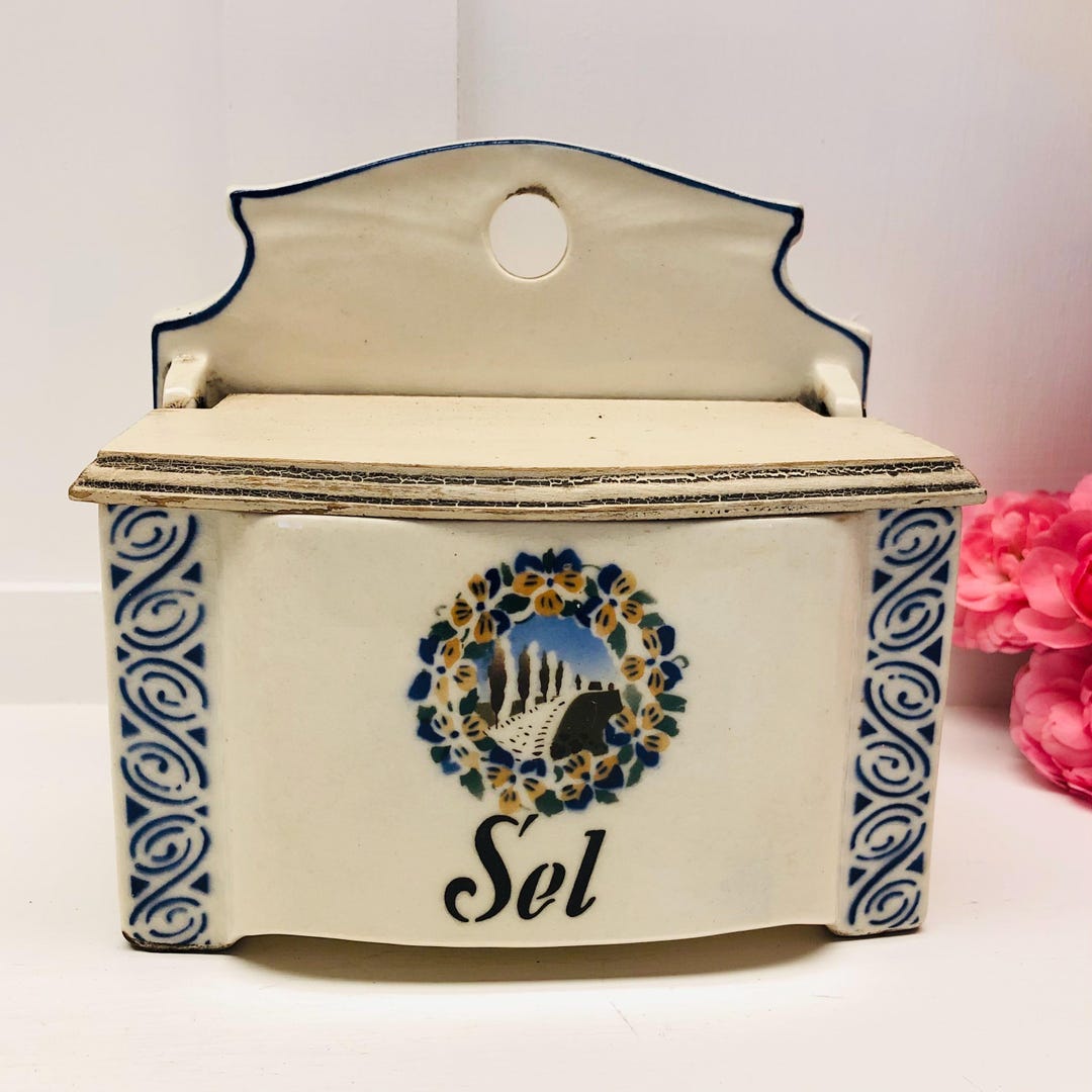 Pretty Vintage Sel Pot, French Sel Container, Ceramic French Kitchen ...